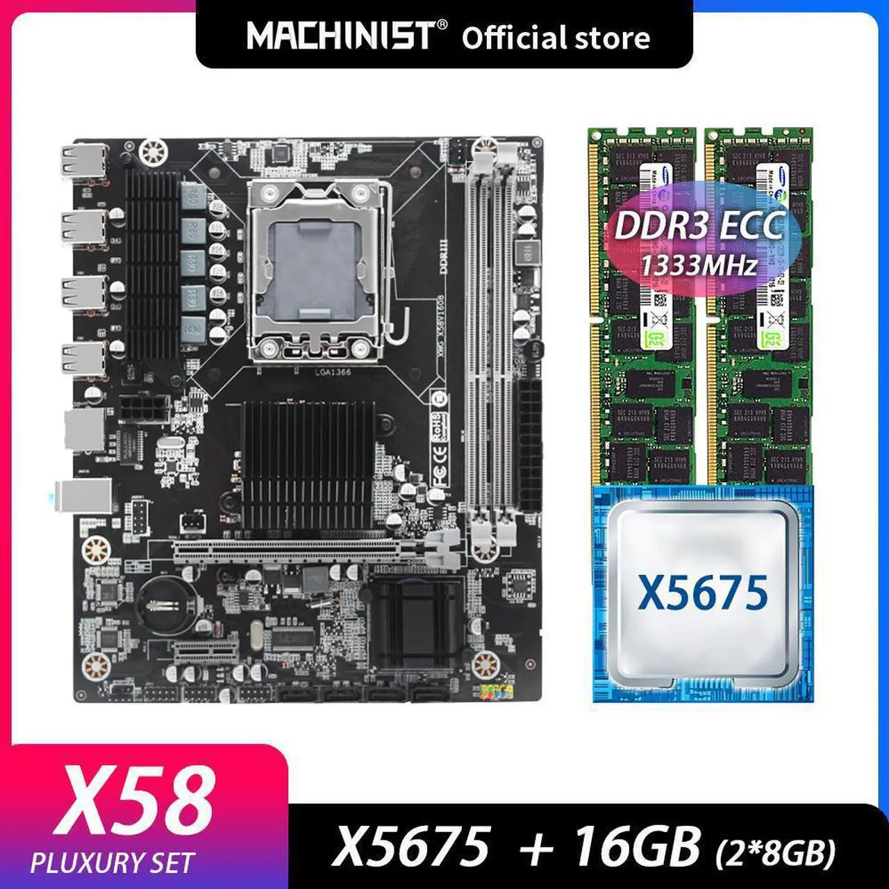 X58 Motherboard Set Kit With Intel Xeon X5675 CPU 2pcs*8G= 16GB DDR3 ...