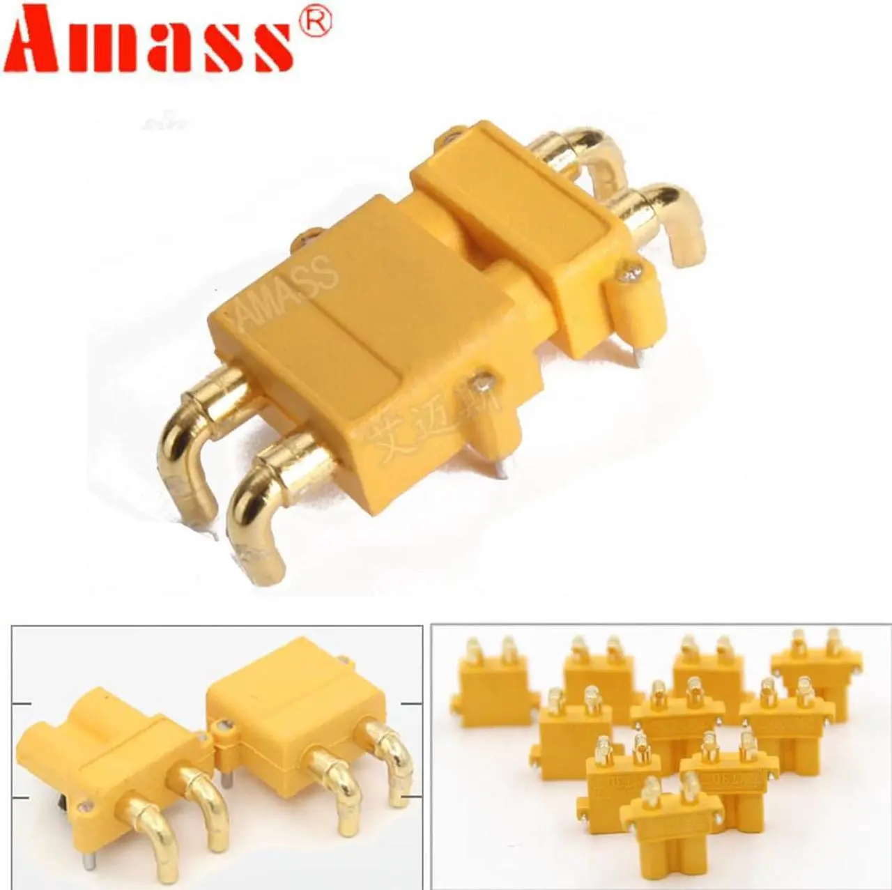100pcs Amass XT30PW Banana golden Plug Connector ESC Motor PCB board ...