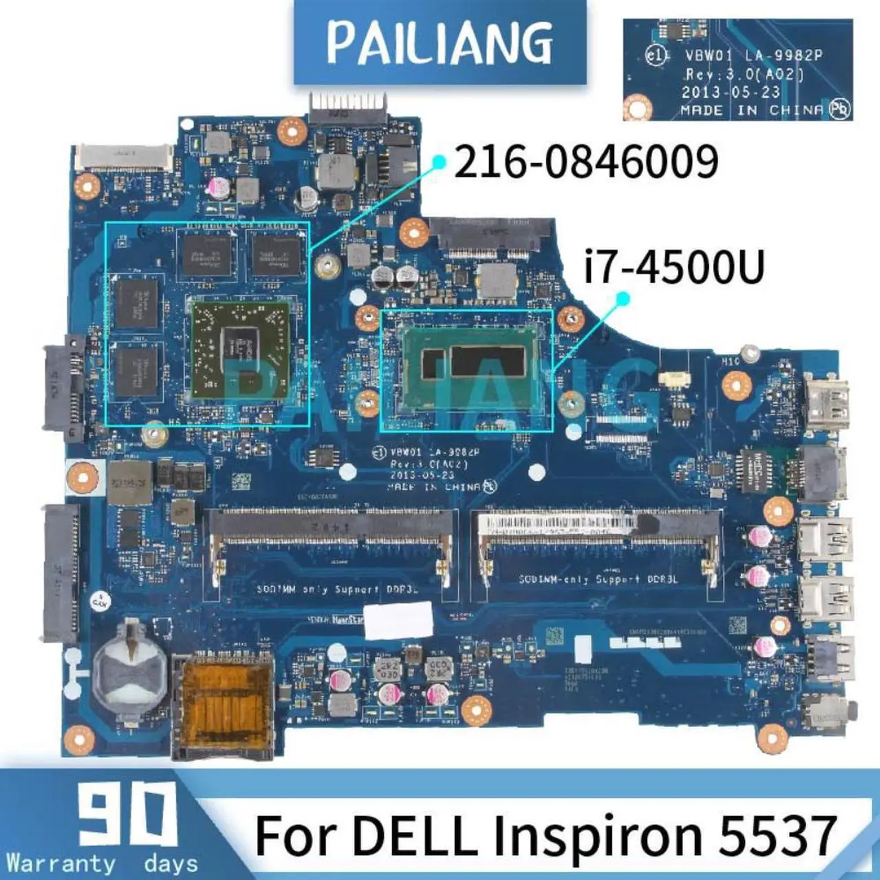 Laptop motherboard For DELL Inspiron 5537 i7-4500U Mainboard LA-9982P ...