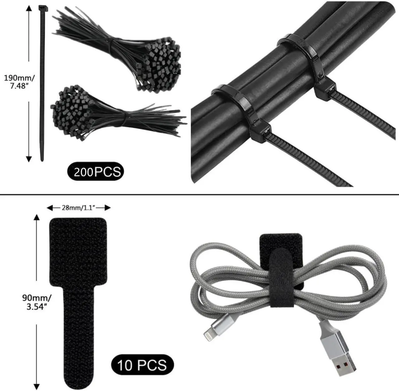 300 Pcs Cable Management Kit,4 Cable Sleeves,37 Cable Clips,7 Cable ...