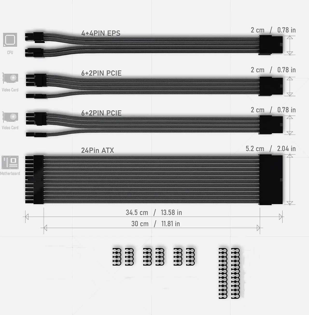 Bailink PSU Cable Extension ATX Sleeved Custom Mod GPU PC Power Supply ...