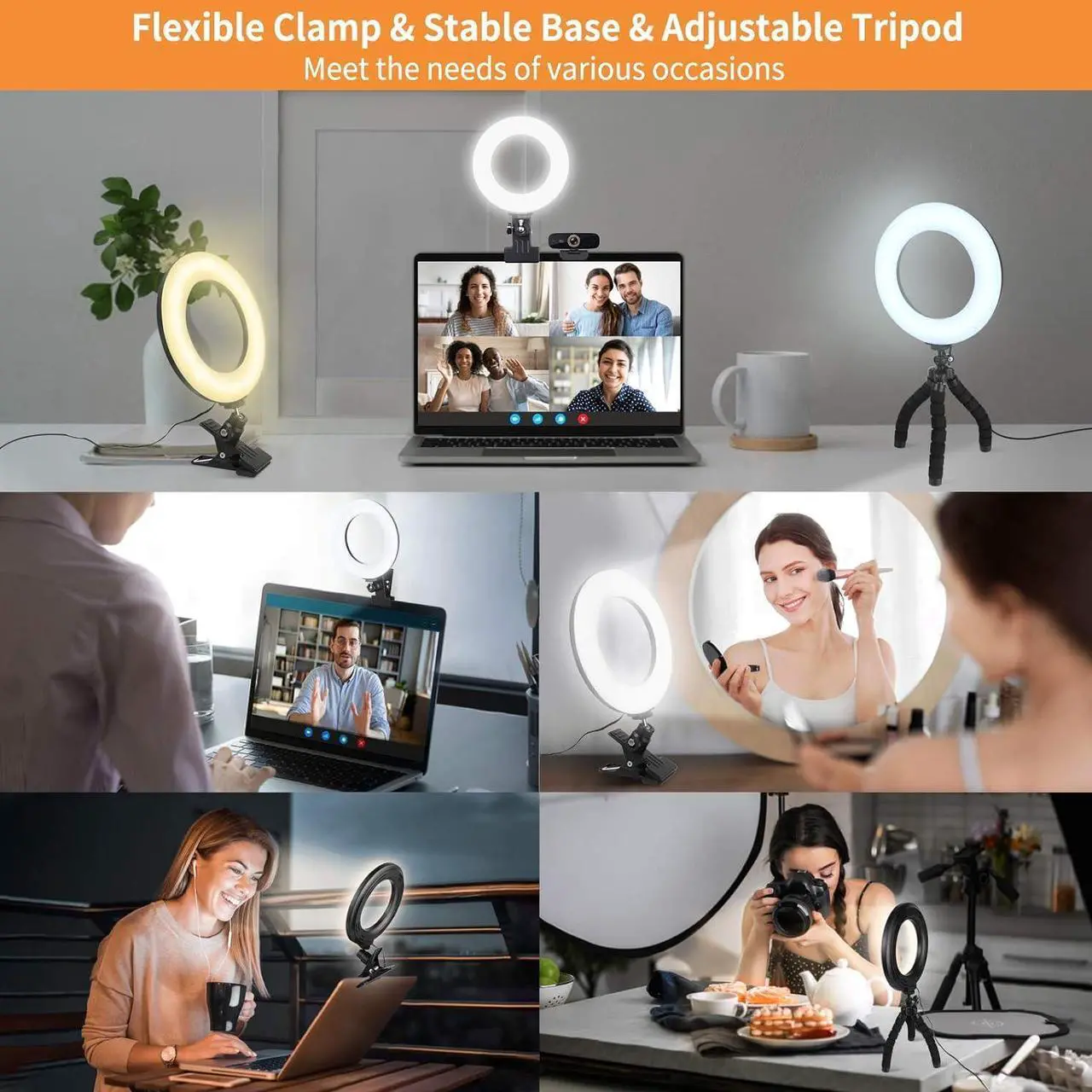 Video Conference Lighting Kit, Ring Light Clip on Laptop Monitor with 5 ...