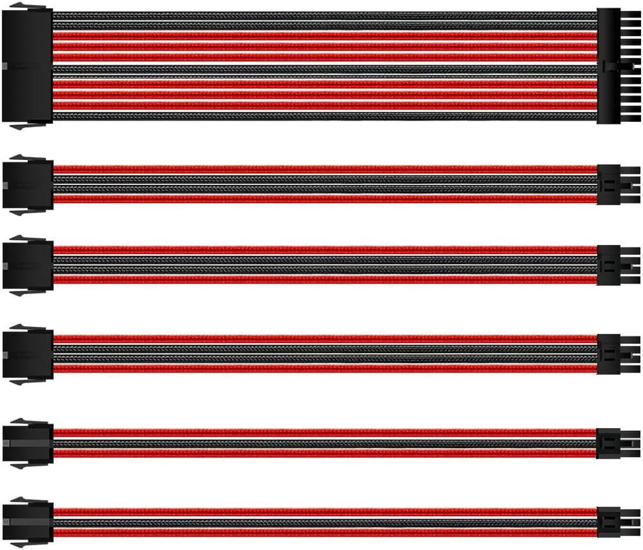 SAMA 6Pcs Red black Extension Cable set 24Pin 4+4Pinx2 6+2Pinx3 Sleeved ...