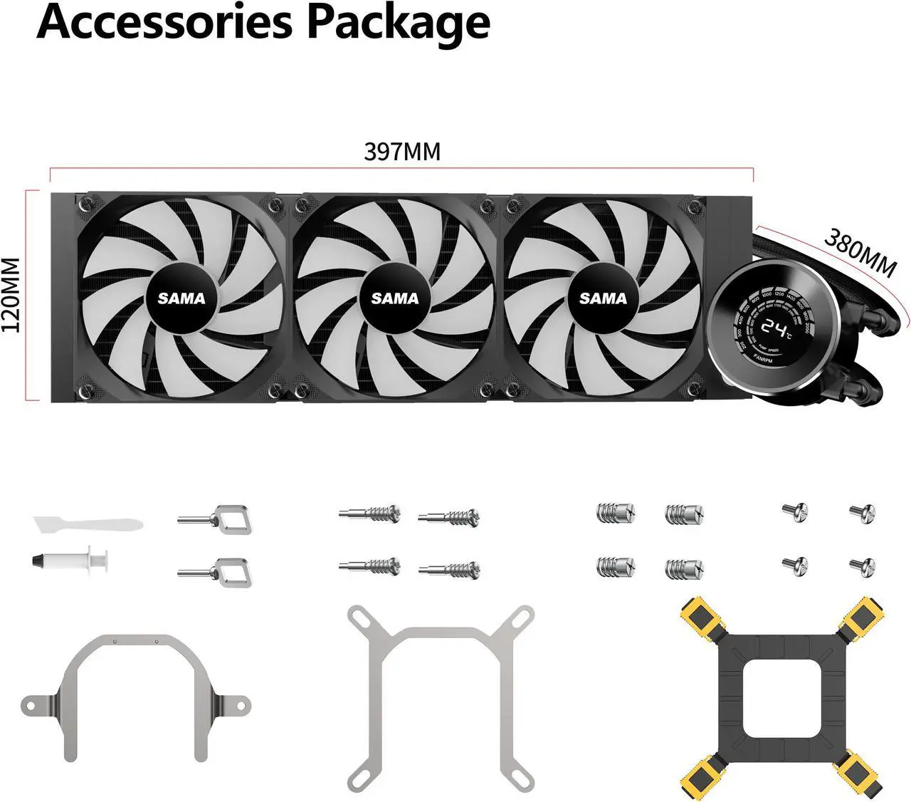 SAMA T360 Black liquid Cooler 360mm ARGB AIO Radiator LCD Temperature Display Screen CPU Cooler ...