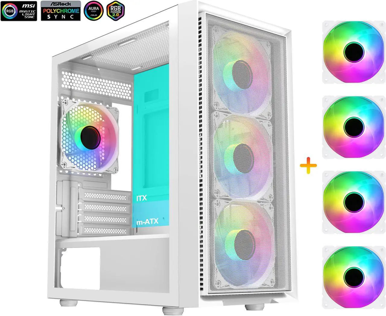 SAMA M203 White Tempered Glass Micro ATX Mid Tower Gaming Computer Case ...
