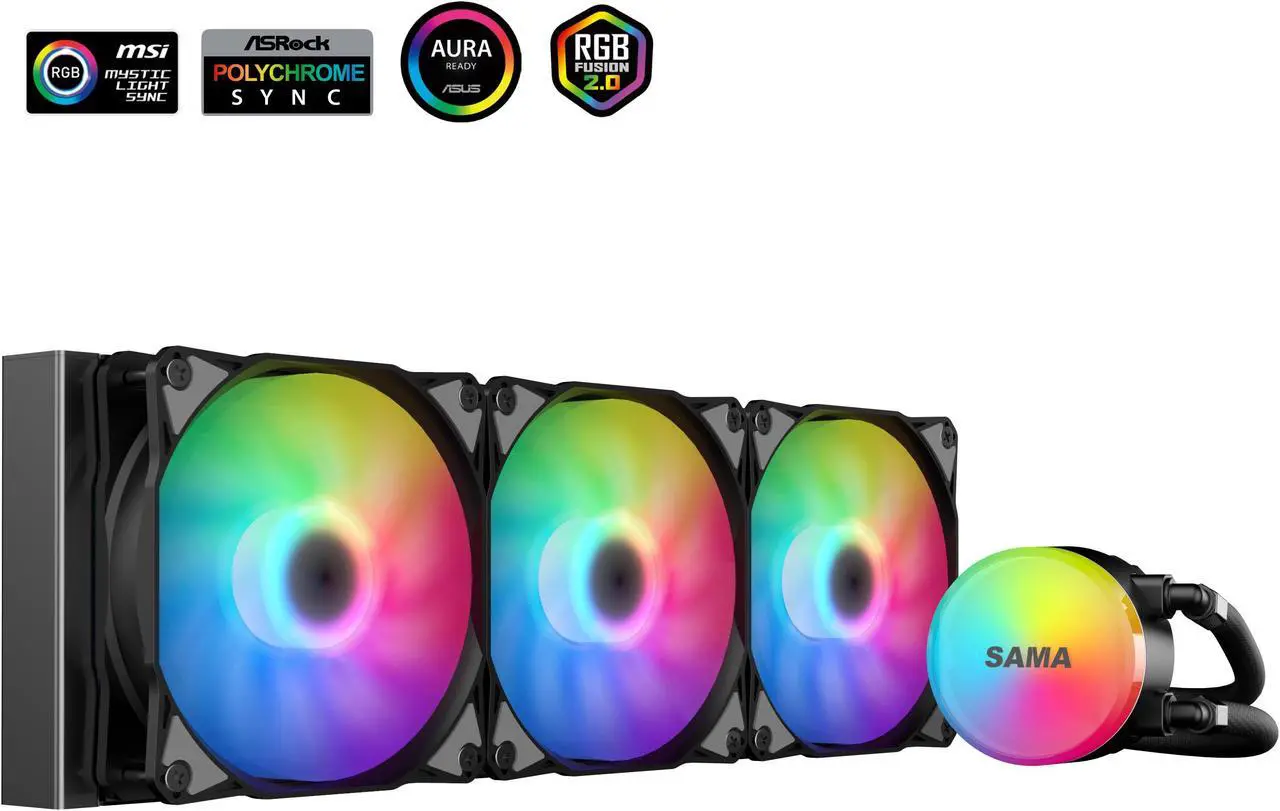 SAMA SI360 Liquid CPU Cooler 360mm Addressable RGB Pump PWM & FDB Fans ...
