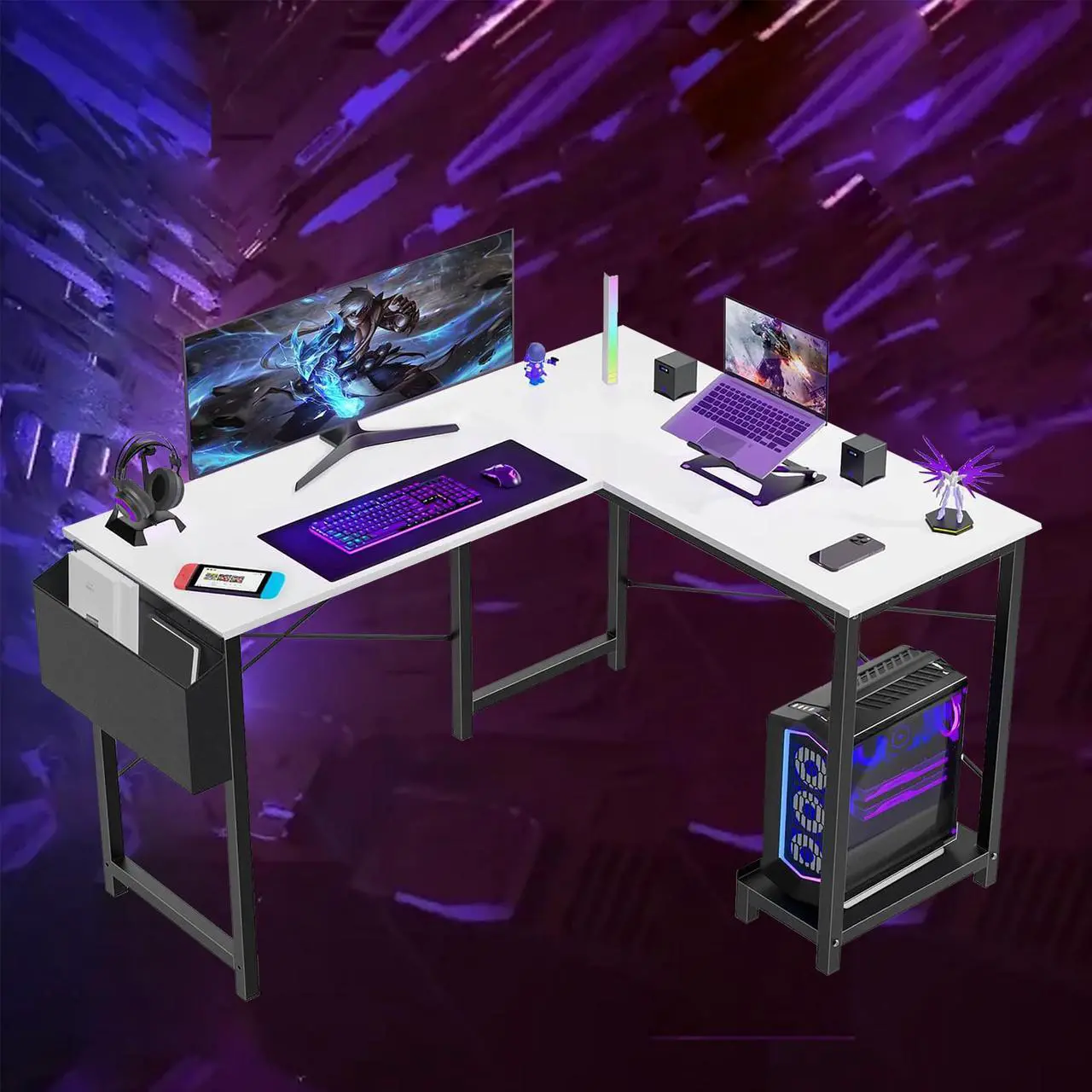 Yulika L-Shaped Gaming Desk 50 Inches Computer Corner Desk with Side ...