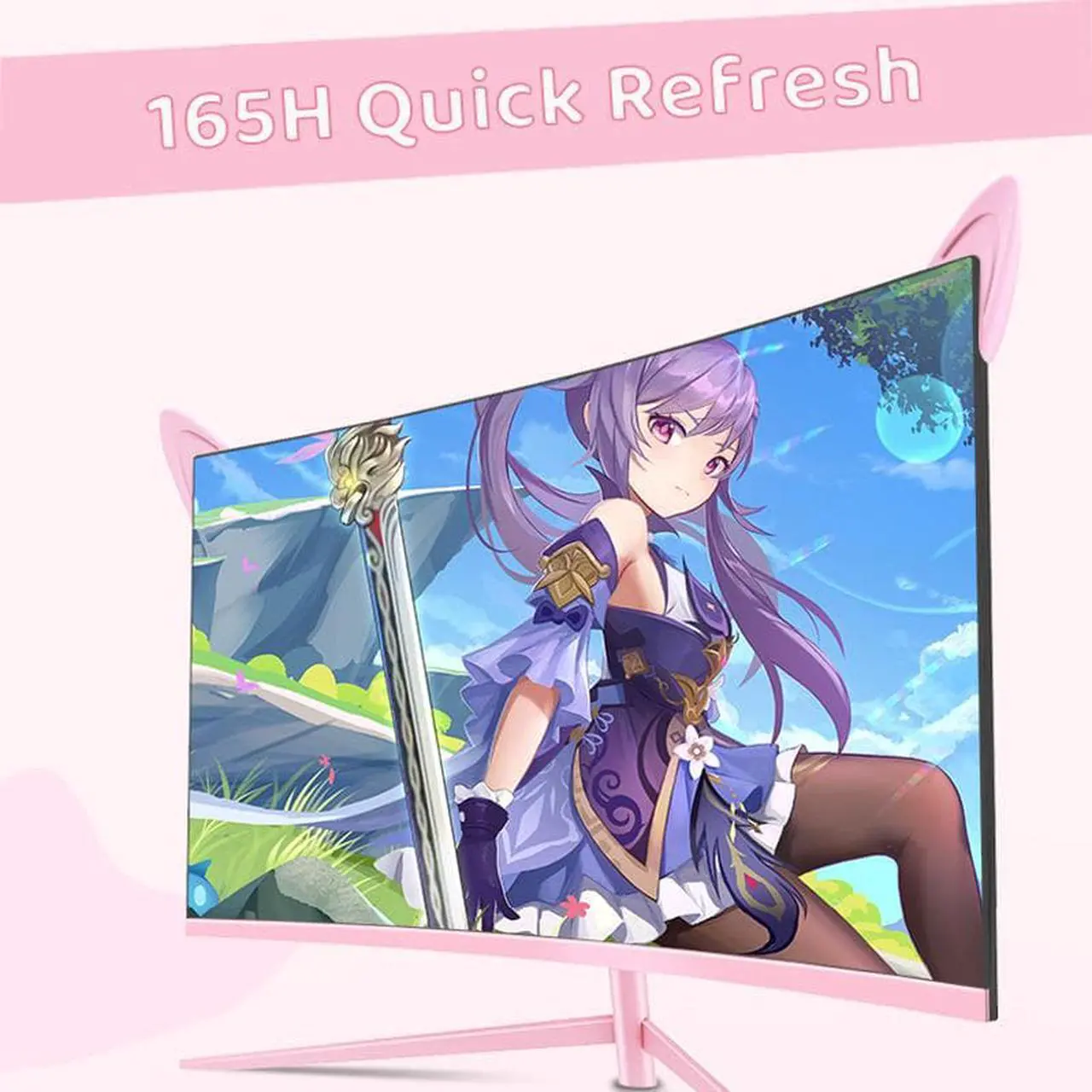 FYHXELE 27inch 2K 165Hz Curved Pink Monitor 1800R VA Screen 1ms AMD ...