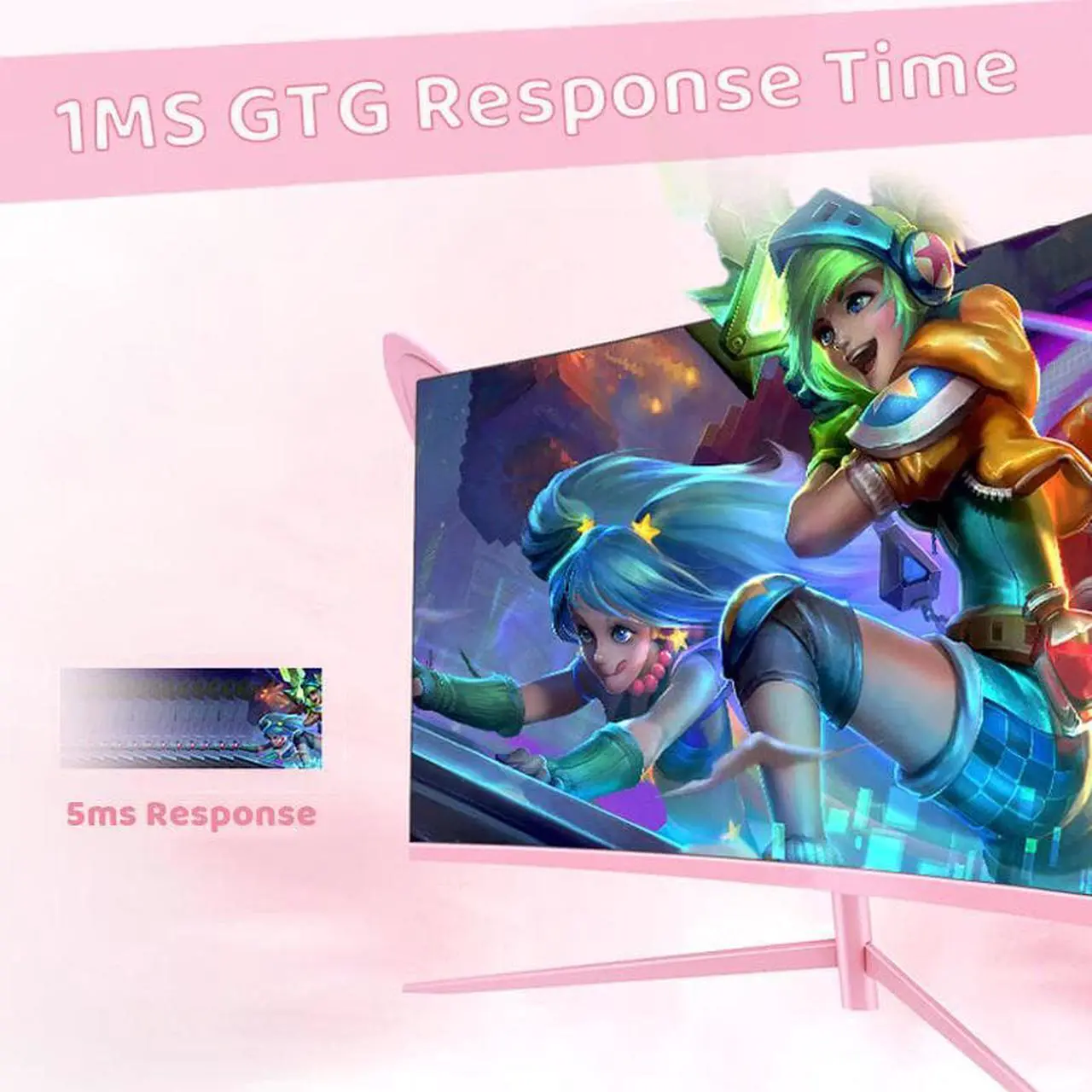 FYHXELE 27inch 2K 165Hz Curved Pink Monitor 1800R VA Screen 1ms AMD ...