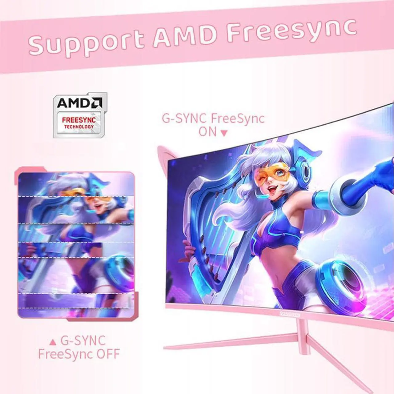 FYHXELE 27inch 2K 165Hz Curved Pink Monitor 1800R VA Screen 1ms AMD ...