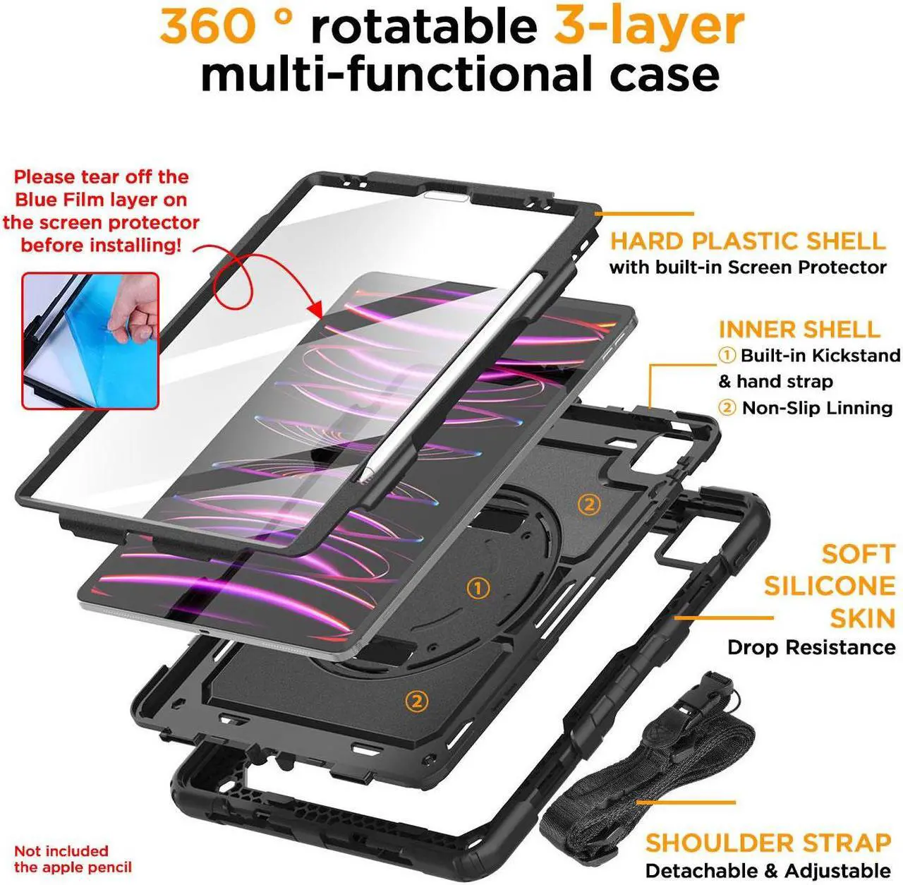 iPad Pro 12.9 Inch Case 2022/2021/2020/2018(6th/5th/4th/3rd Gen) with ...
