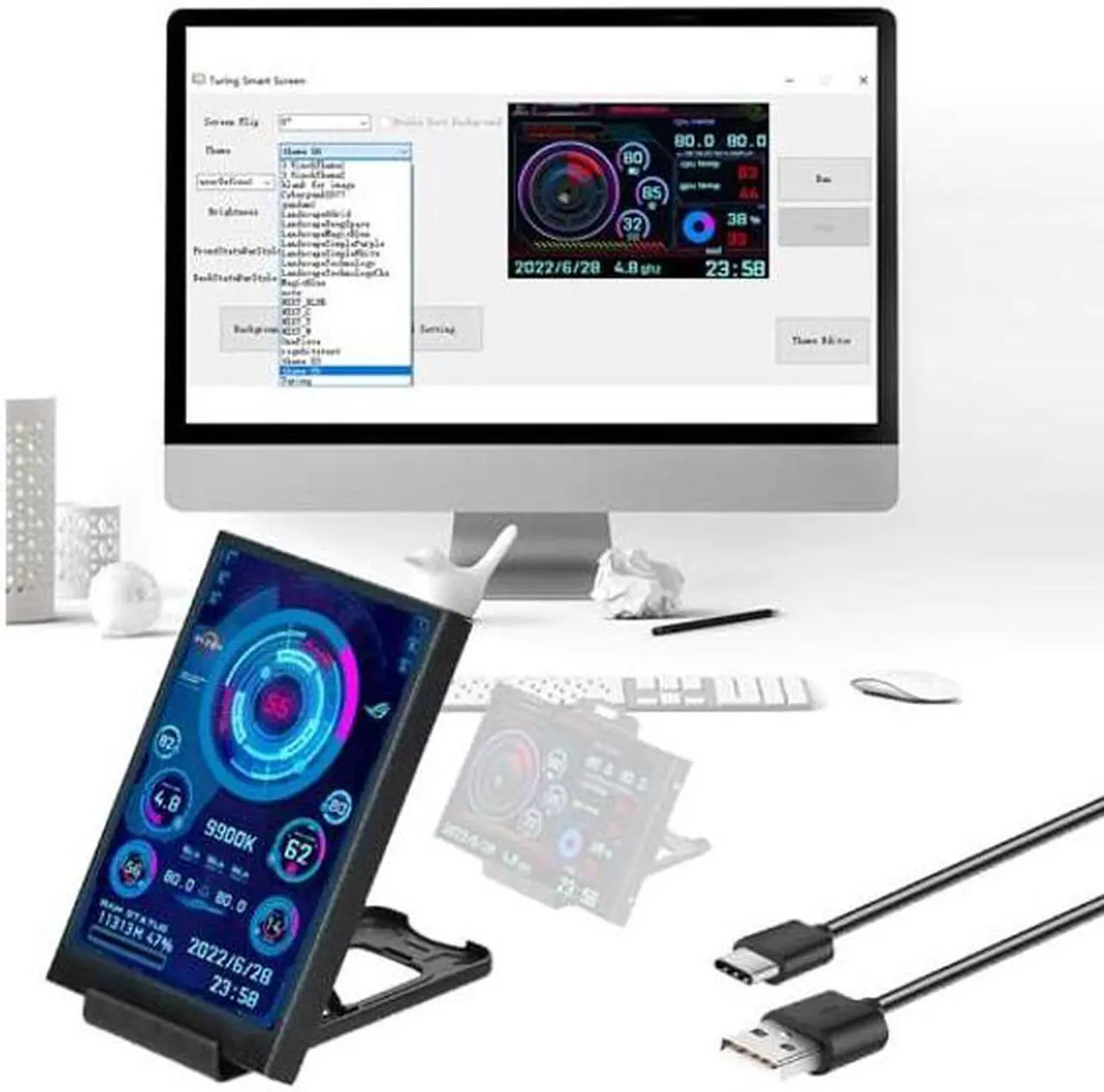 IPS USB Mini Screen, 5in IPS PC CPU Data Monitor USB Type C for AIDA64 ...
