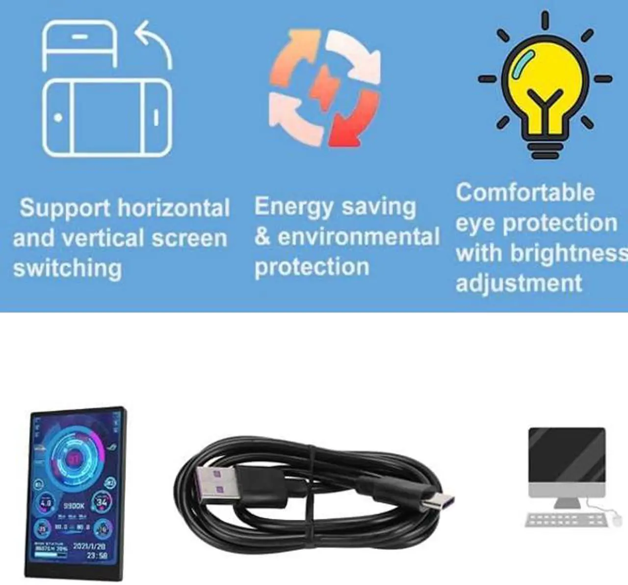 IPS USB Mini Screen, 5in IPS PC CPU Data Monitor USB Type C for AIDA64 ...