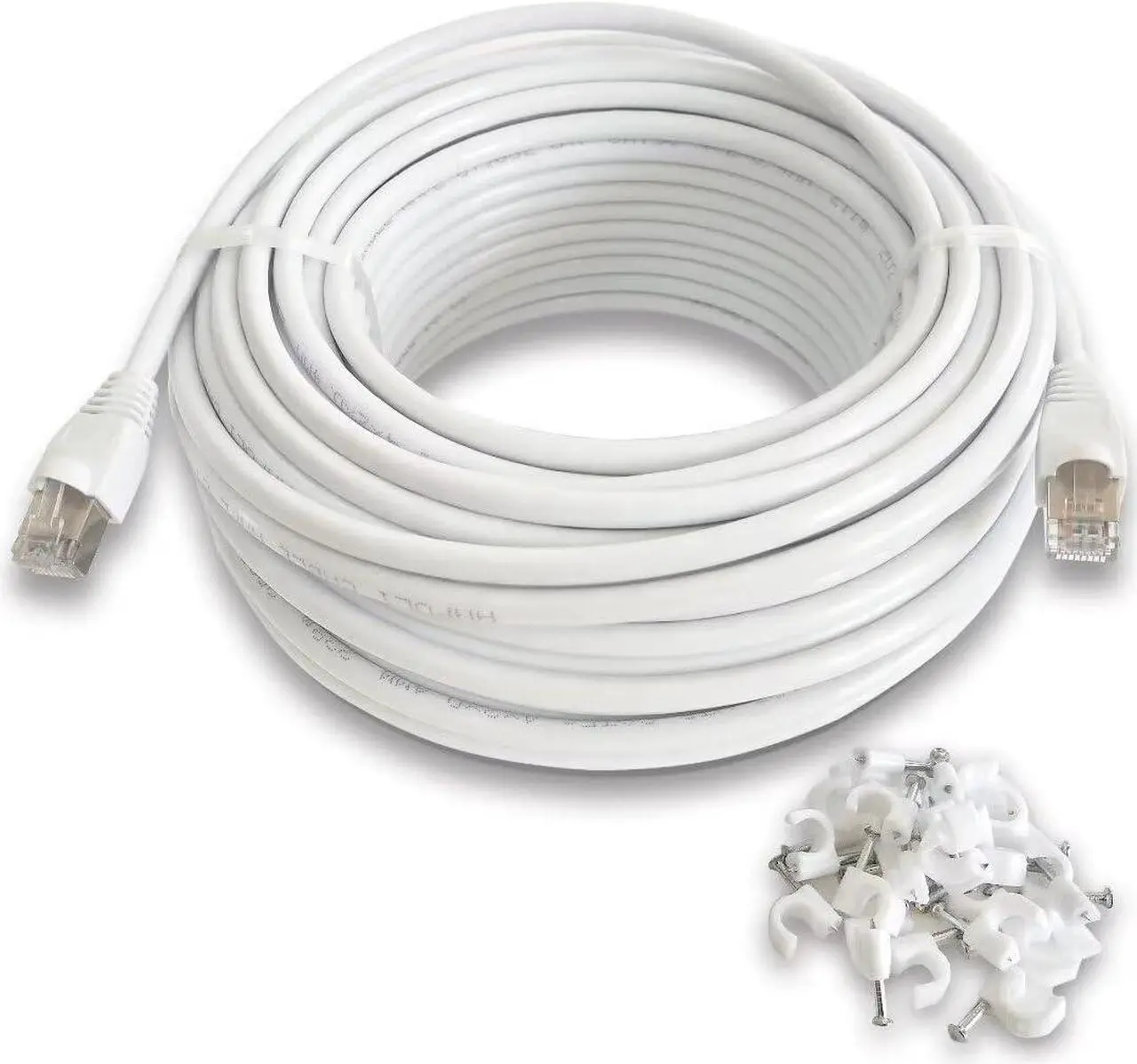 NTZNDZ 160ft White Outdoor Cat5e Ethernet Cable - Waterproof Double ...