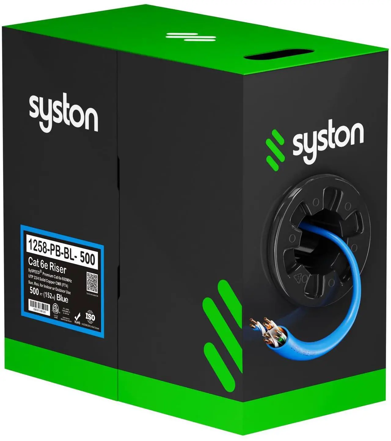 SYSTON CABLE TECHNOLOGY Cat 6E Ethernet Network Cable - 500 FT,600MHz 23AWG Solid Bare Copper ...