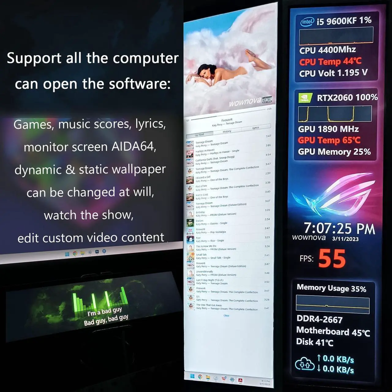 WOWNOVA Computer Hardware Temp Sensor Panel 8.8" Touch Monitor, PC ...