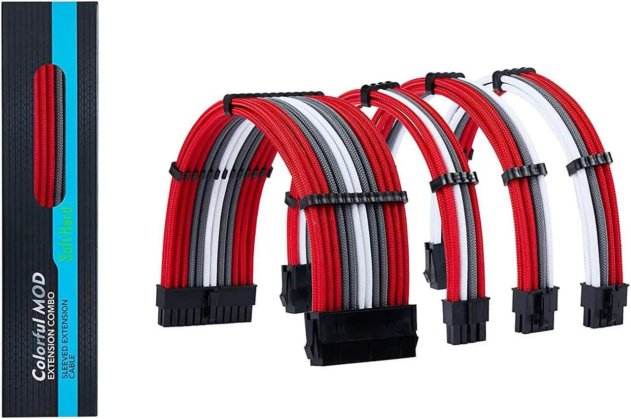 Power Supply Sleeved Cable PSU Extension Cable Kit 18AWG ATX 24P+ EPS 8 ...