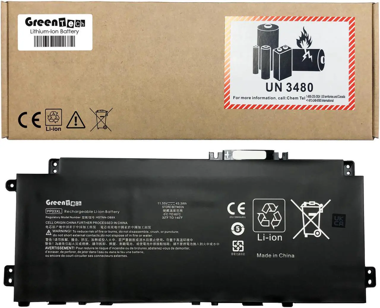 GREENTECH PP03XL M01144-005 BATTERY FOR HP PAVILION X360 14-DW 11.55V ...