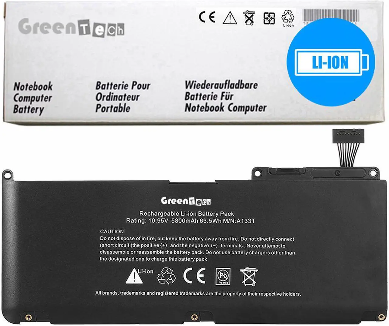 GREENTECH A1331 BATTERY FOR MACBOOK 13 UNIBODY A1342 LATE 2009 MID 2010 63.5WH MC207LL/A MC516LL ...