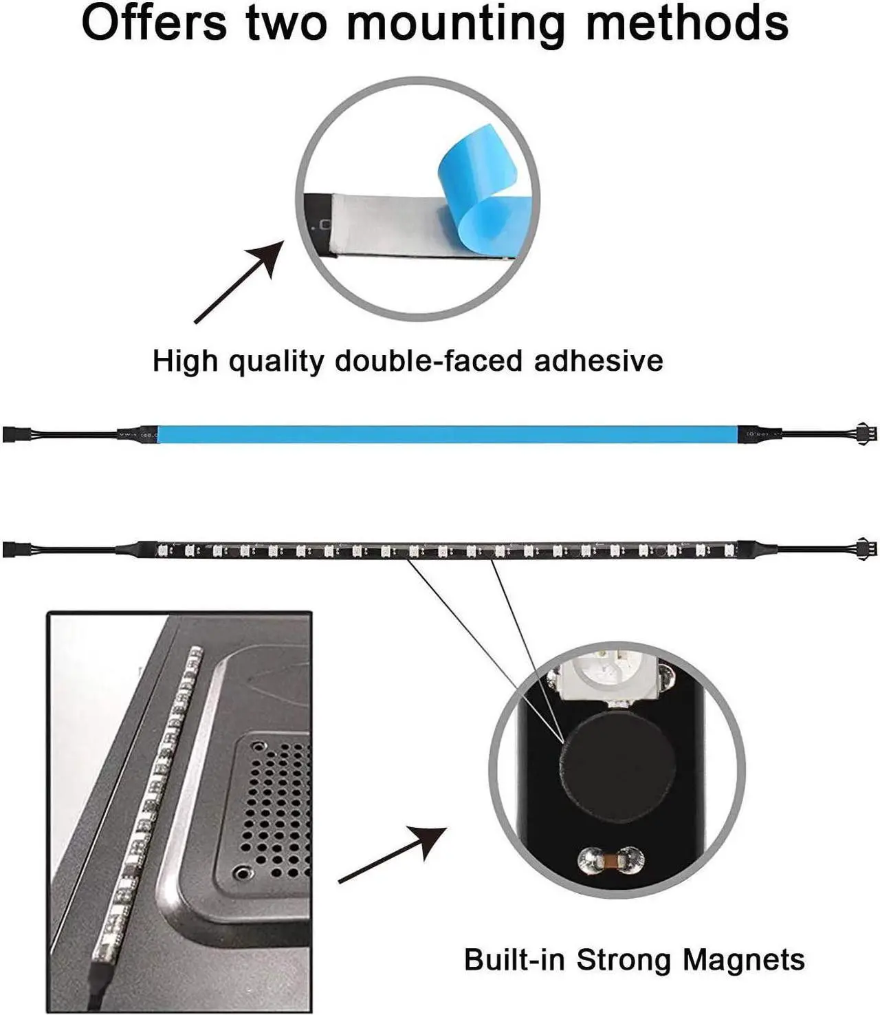 Airgoo Addressable RGB PC LED Strip, 2x13.8in 42 LEDs Diffused Rainbow ...