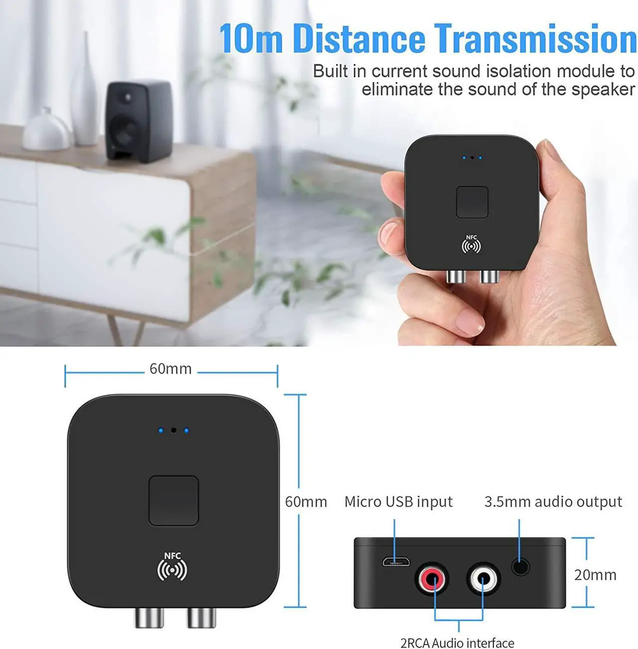 5.0 Bluetooth Audio Receiver Adapter,NFC Wireless Bluetooth Extender,3 ...