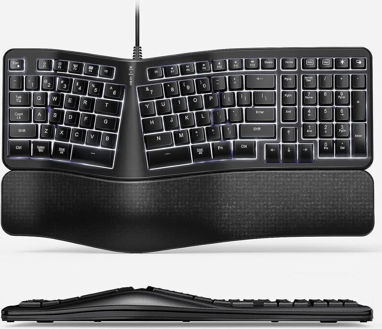 Backlit Wired Ergonomic Keyboard USB Split Keyboard with Wrist Rest and ...