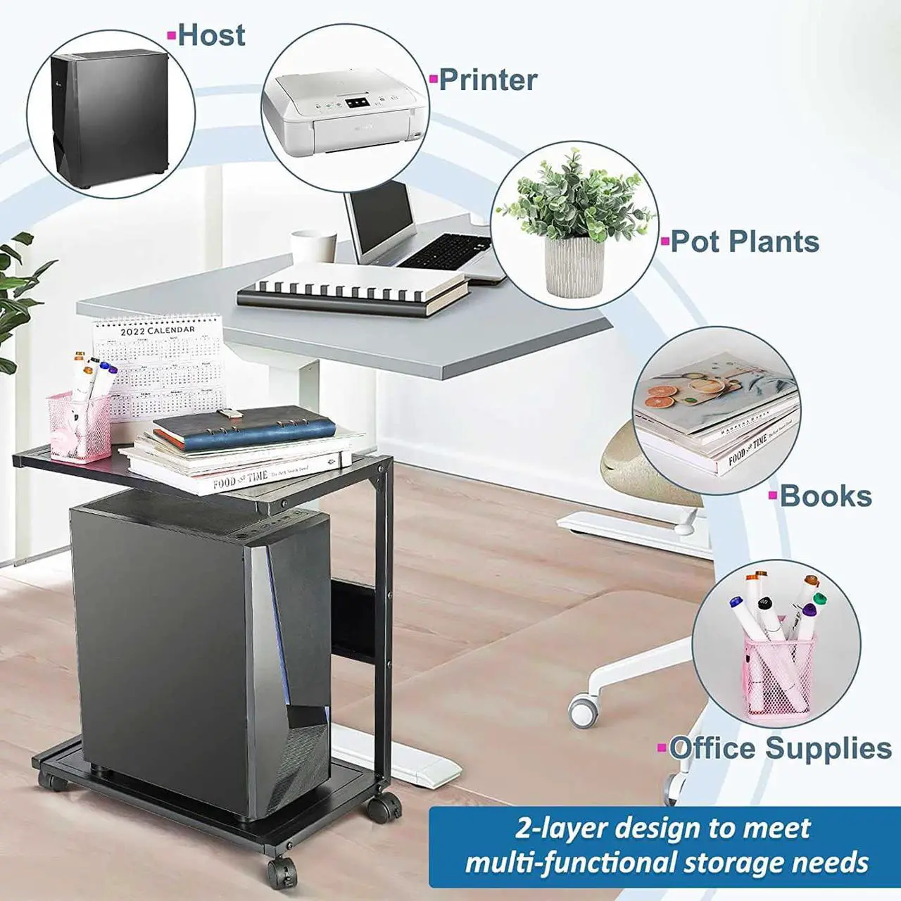 Computer Tower Stand, Iron PC Stand 2-Tier CPU Stand with Locking ...