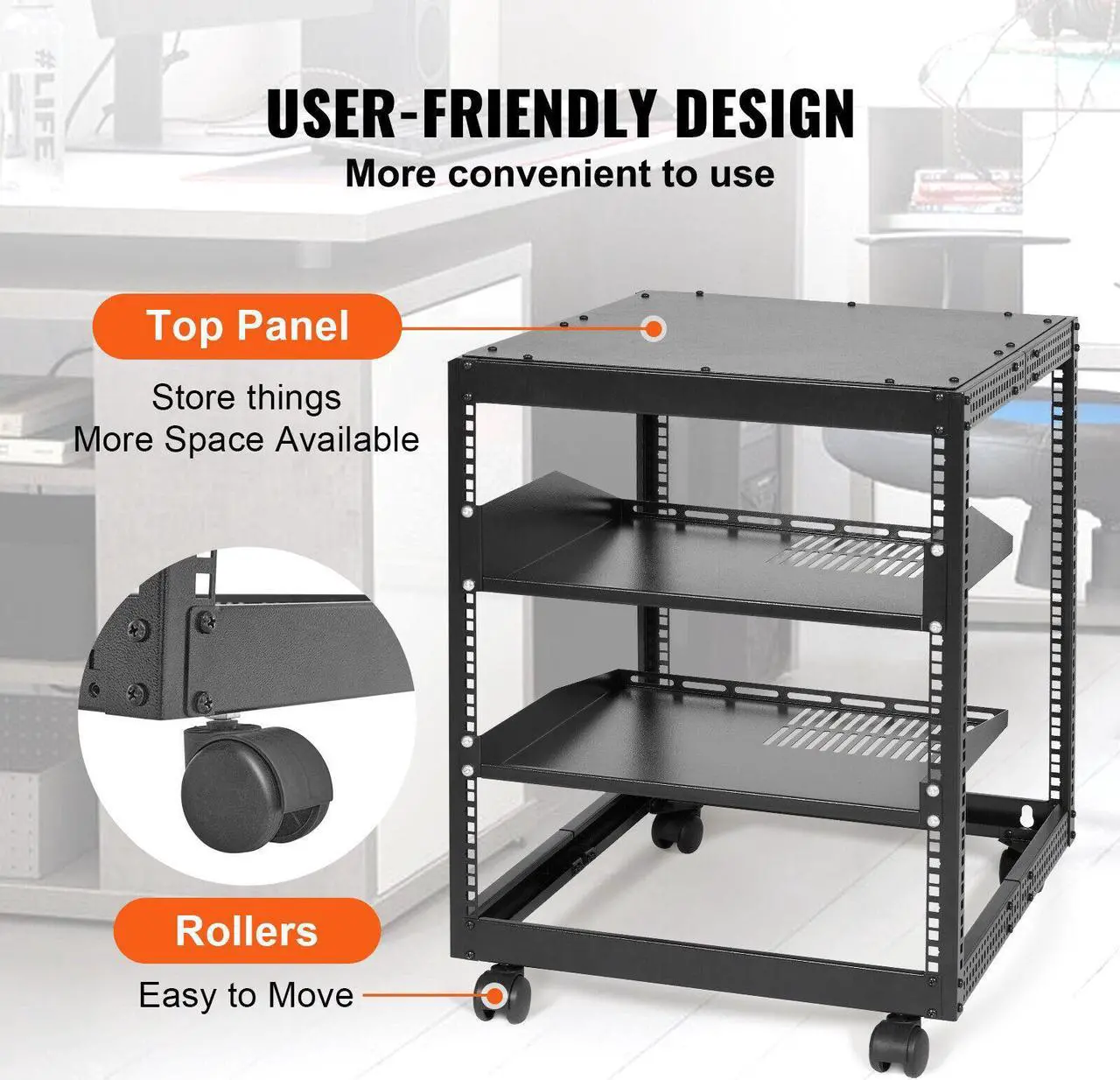 12U Open Frame Server Rack, 15''-40'' Adjustable Depth, Free Standing ...