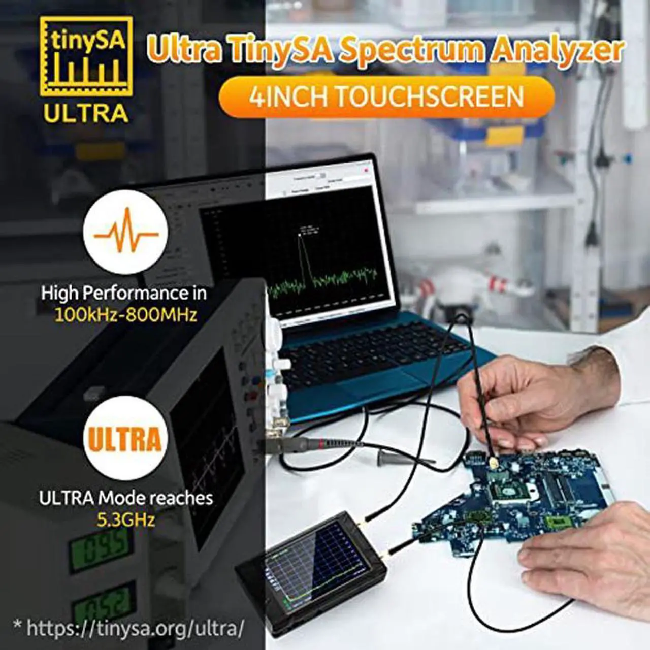 TinySA Ultra 4inch Spectrum Analyzer - Portable V0.4.5.1 100kHz-5.3GHz ...