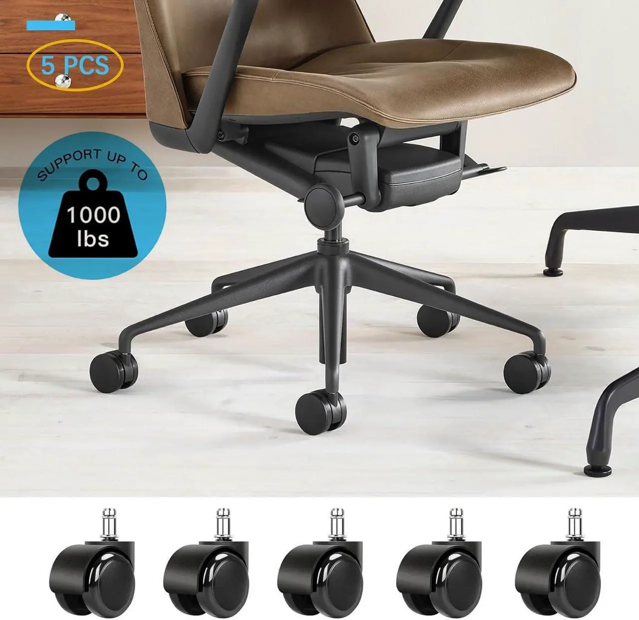 2" Office Chair Wheels Heavy Duty Replacement, Mute Rubber Rotating ...