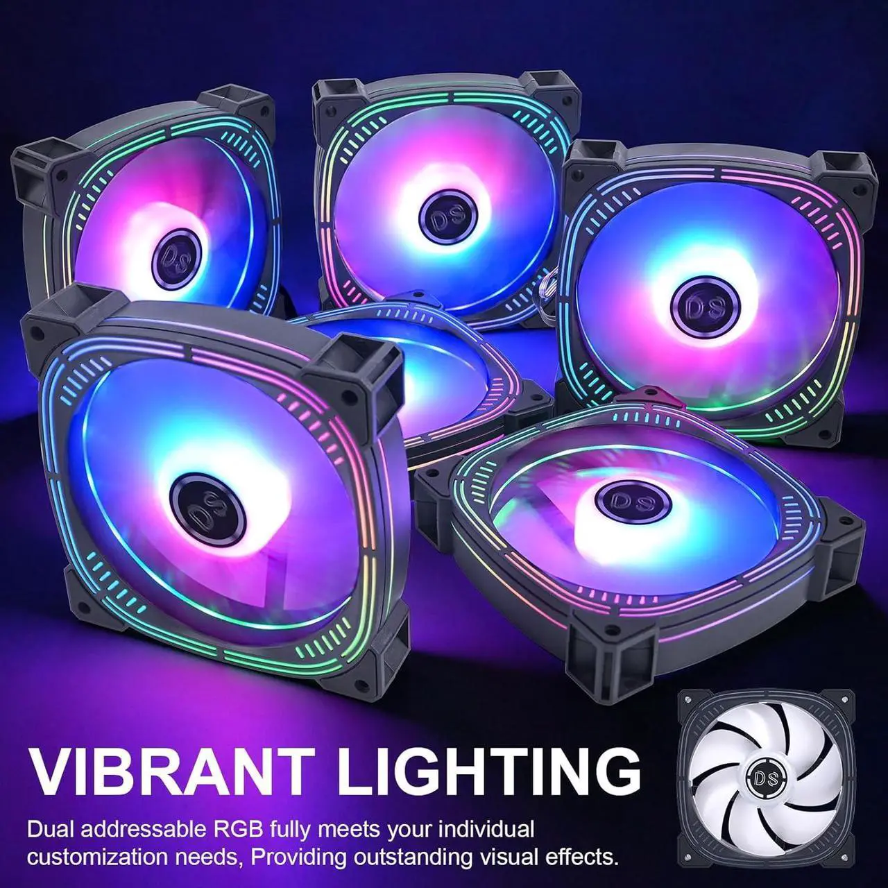 Rainbow LED RGB Fans with Controller for PC Case, CPU Cooler, Radiators ...