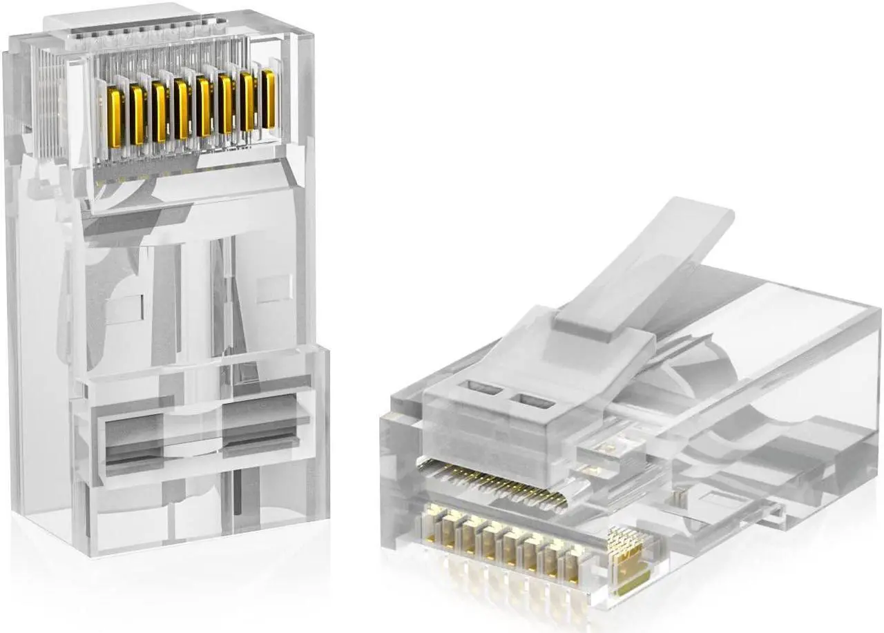 100-Pack RJ45 Cat6 Pass-Through Connectors, Gold-Plated Ethernet Crimp ...