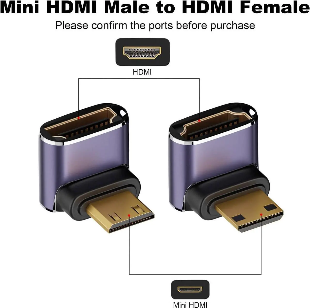 8K Mini HDMI to HDMI Adapter (2 Pack), Up and Down 90 Degree Right ...