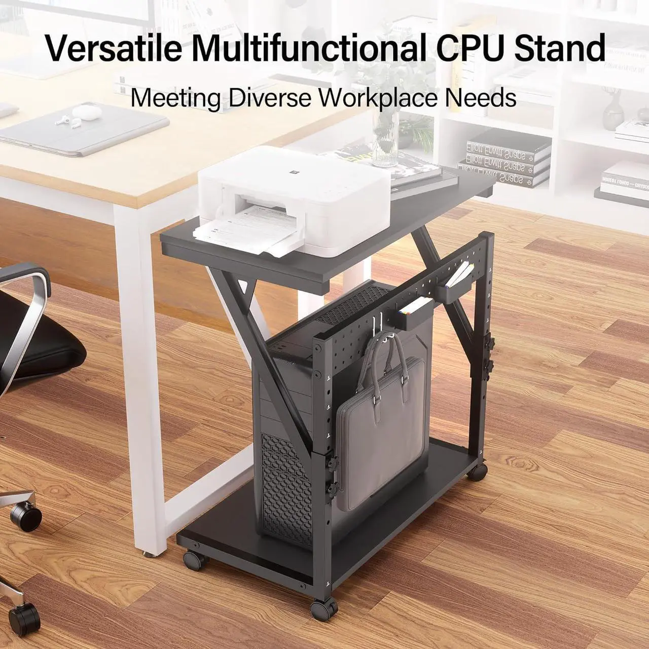 Computer Tower Cart - Height Adjustable PC Stand, 2-Tier ATX-Case CPU ...