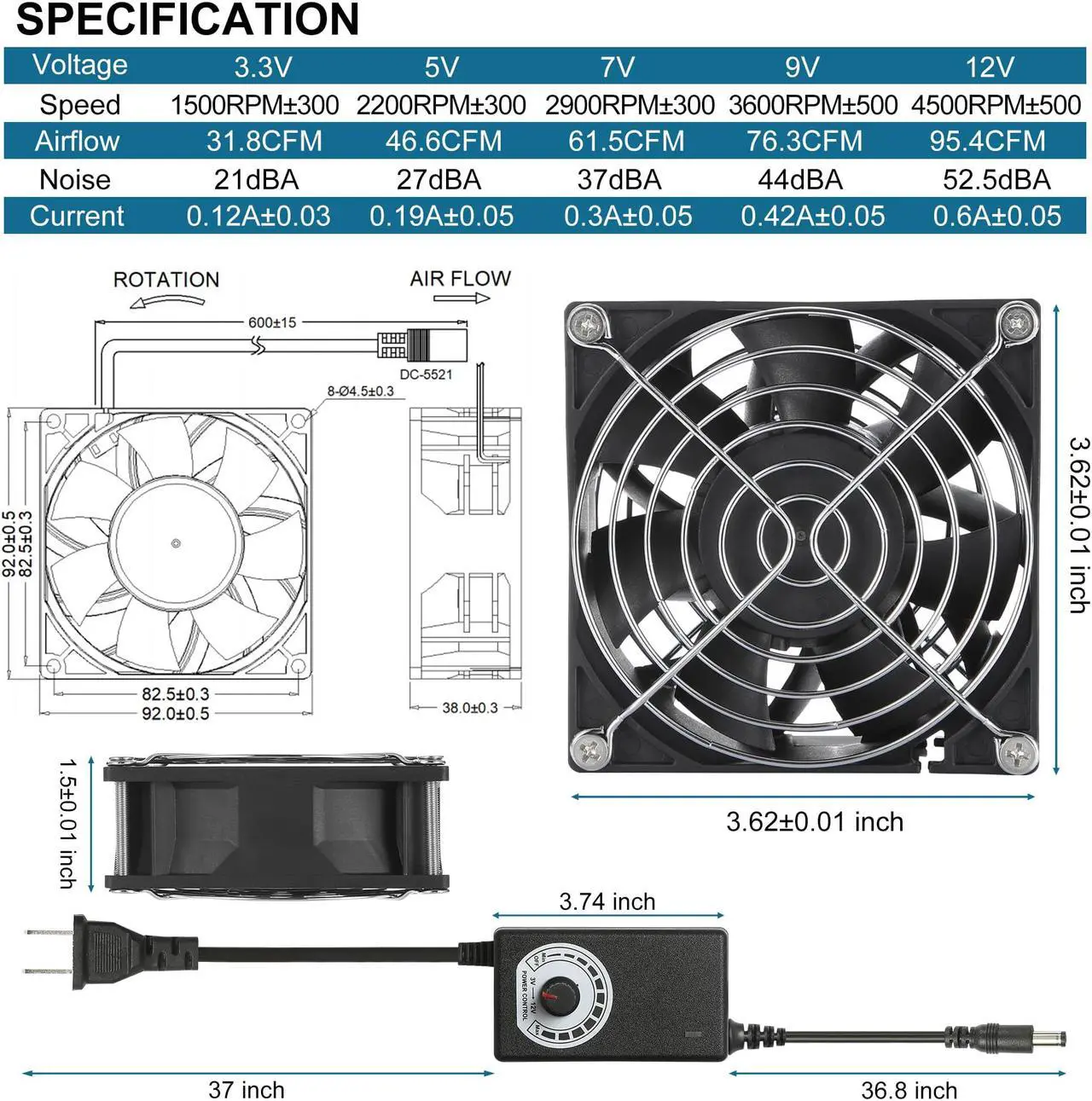 PANO-MOUNTS 12V 92mmx38mm 90mm Moisture-Proof Small Computer Muffin ...