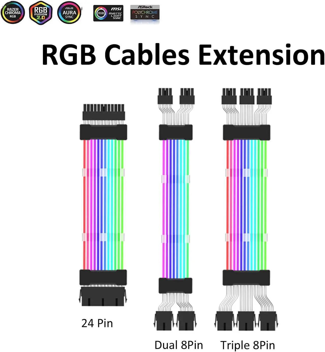 PANO-MOUNTS ATX RGB Extension Cable Triple 8Pin Graphics Card GPU ...