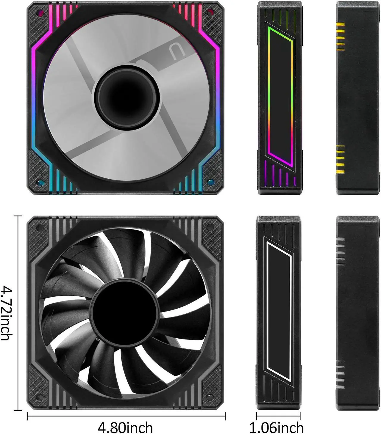 PANO-MOUNTS 120mm Black Infinity Mirror RGB Fans 12V 6Pin Quiet Gaming ...