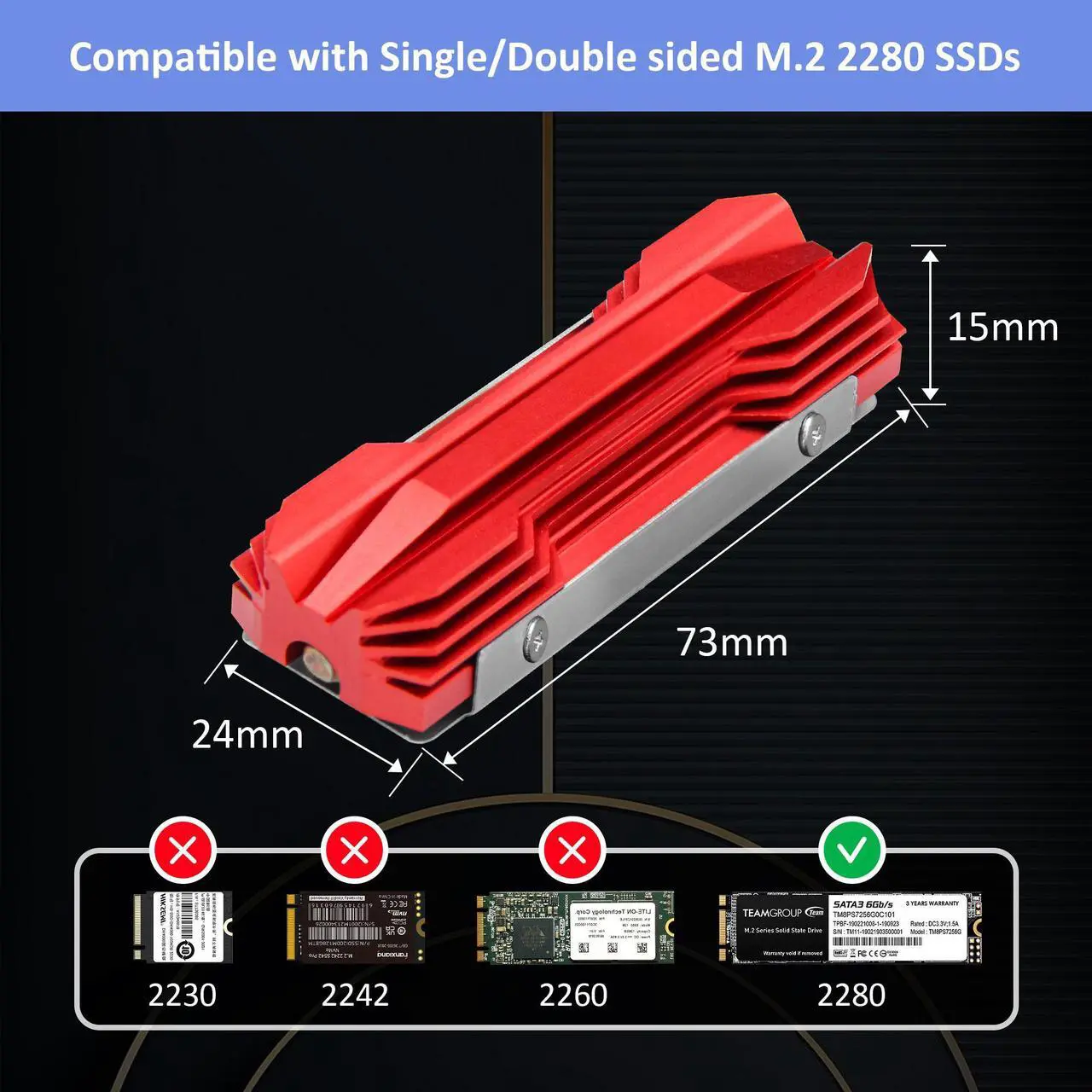 Aluminum M.2 2280 SSD Heatsinks with Thermal Pad and Cooper Pipe For M ...