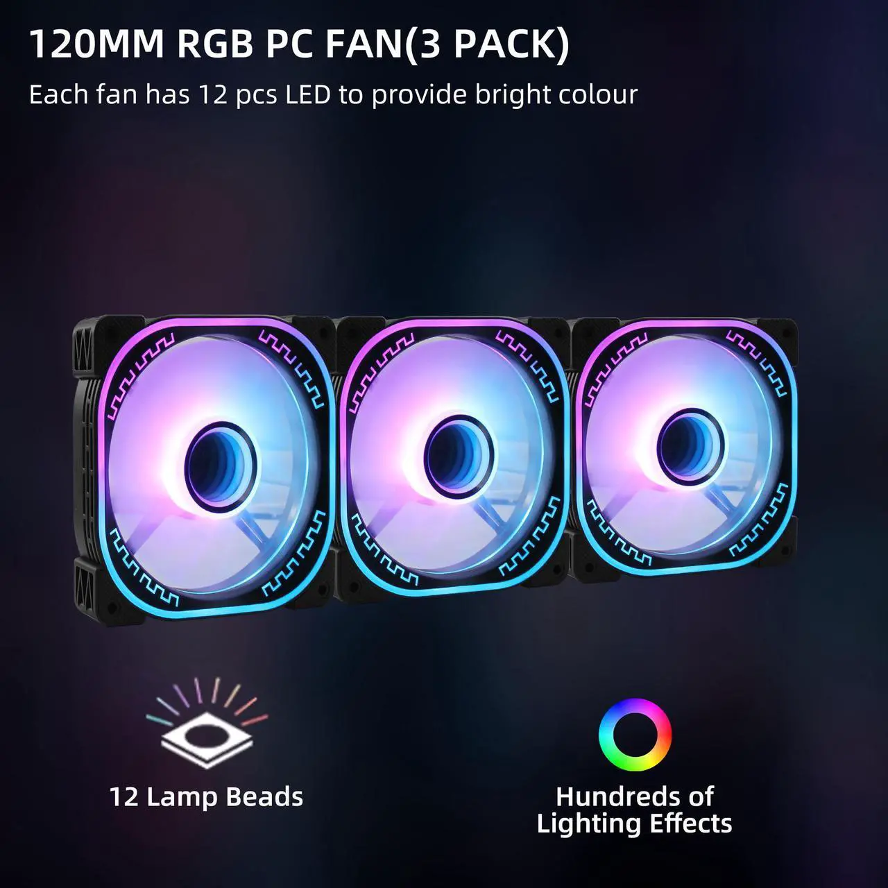 PANO-MOUNTS 120mm RGB Fans 12V Quiet Gaming PC Computer LED CPU Cooler ...