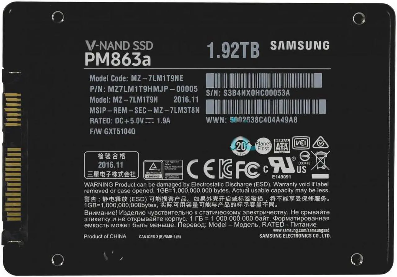 Refurbished: Samsung PM863a 1.92TB SATA 6Gb/s 2.5" Enterprise SSD ...