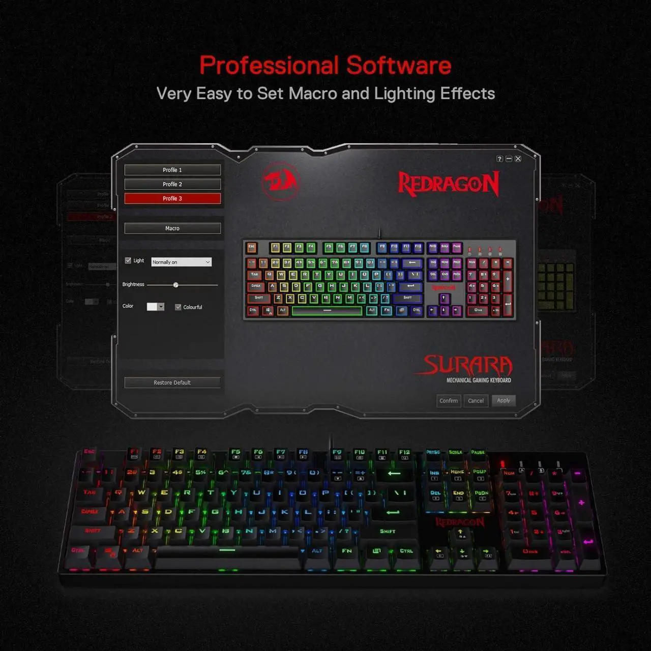 K582 SURARA RGB LED Backlit Mechanical Gaming Keyboard with 104 Keys-Linear and Quiet-Red ...