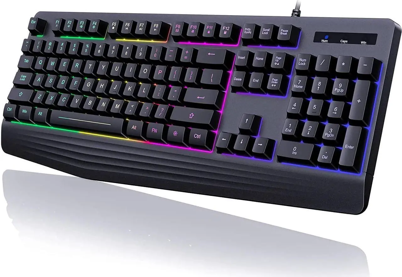 Gaming Keyboard, 7-Color Rainbow LED Backlit, 104 Keys Quiet Light Up ...