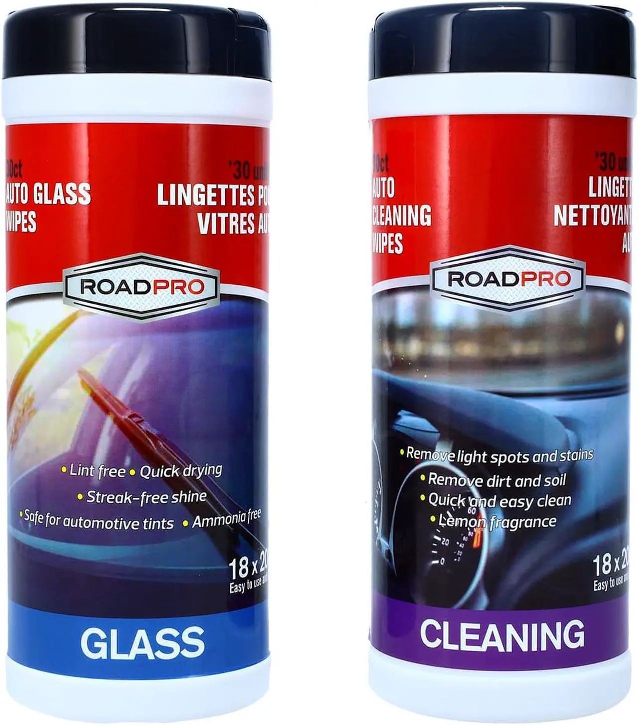 Glass and Cleaning Wipes Bundle Lemon-Scented Auto Wipes 2-Pack 30 ...