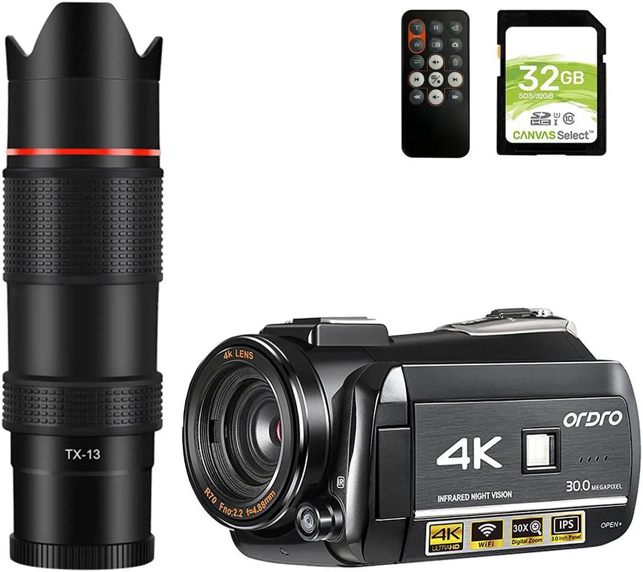 ORDRO AC3 4K Video Camera Camcorder with 12X Zoom Telescope, 1080P ...