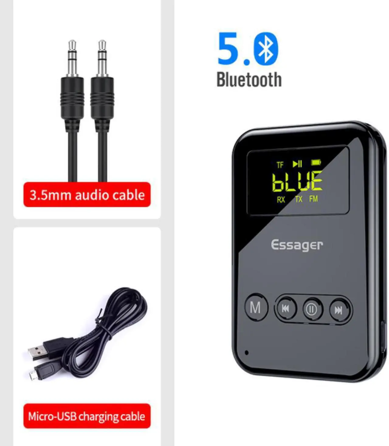 Essager Bluetooth 5.0 Transmitter Receiver 3.5mm Jack Aux Audio ...