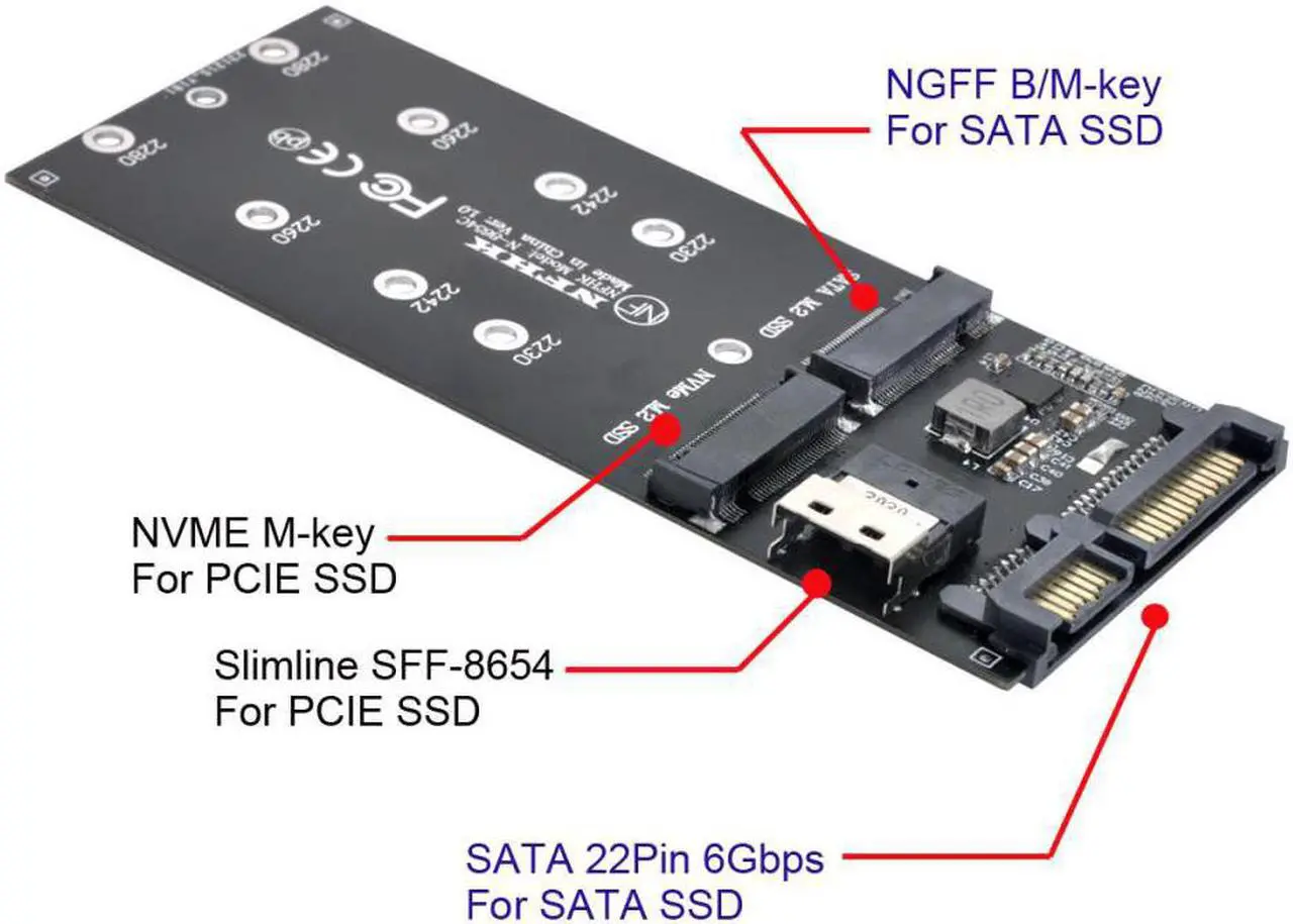 SATA 22Pin Adapter SFF-8654 to M.2 U2 Kit NGFF M-Key to Slimline SAS ...