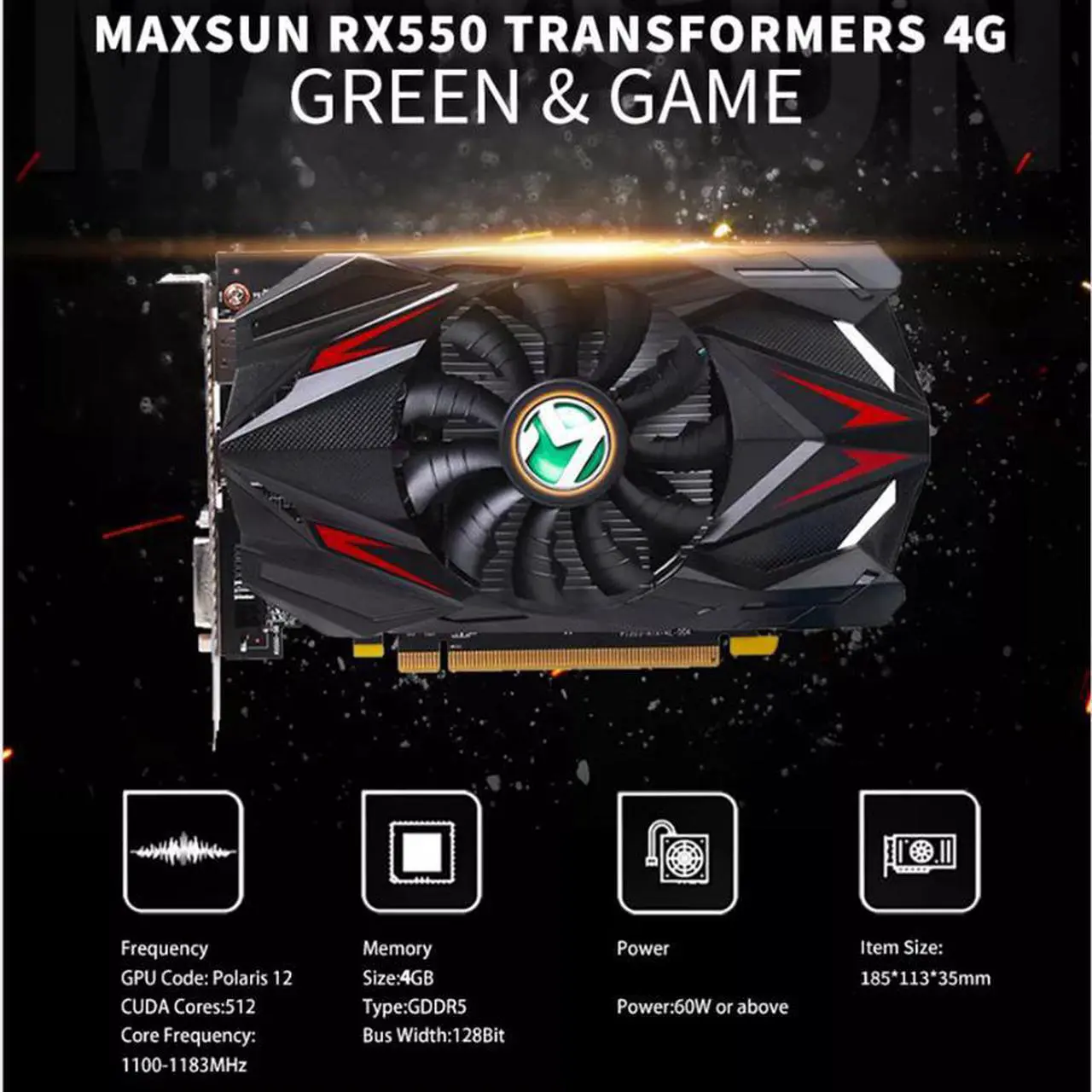MAXSUN Full AMD GPU Radeon RX 550 Transformers 4G GDDR5 14nm Computer ...