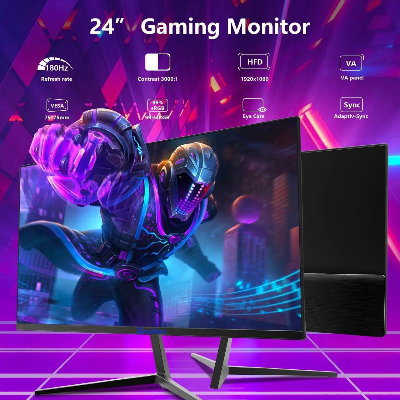 Sealan 24inch Gaming Monitor FHD 1920x1080 IPSwith 180Hz Refresh Rate AMD FreeSync Premium ...