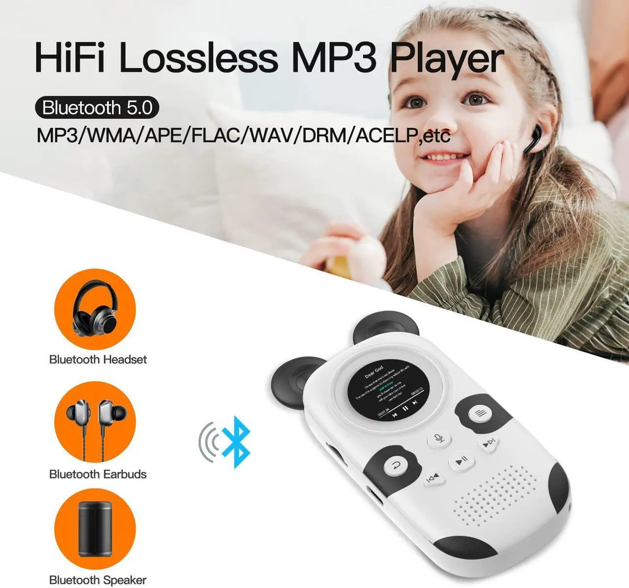 RUIZU 64GB MP3 Player for Kids, Cute Panda Portable Music Player MP3 ...