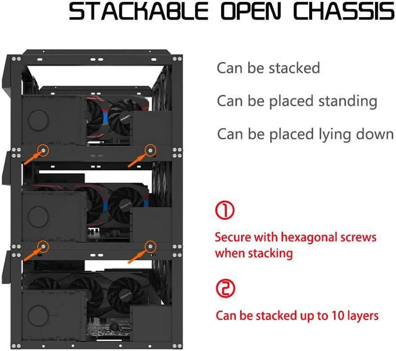 Egowz DIY Computer Case PC Frame Desktop Chassis Stackable Rack Stand ...